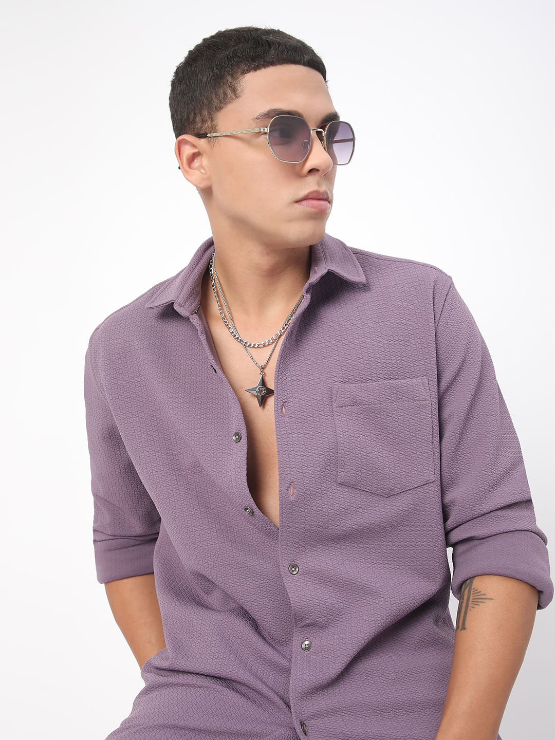 Meticulous Chinese Voilet Jacquard Shirt Meticulous Chinese Voilet Jacquard Shirt